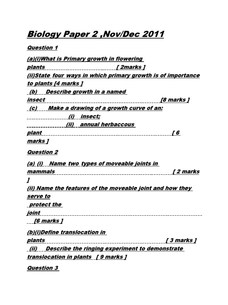 Biology Paper 2, Nov/Dec 2011 | PDF | Plants | Genetics