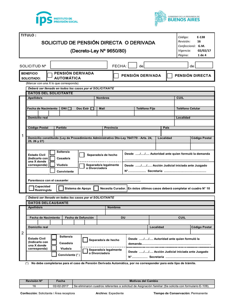 Form e 138 Pension Directa o Derivada On Line | PDF | Documento de ...