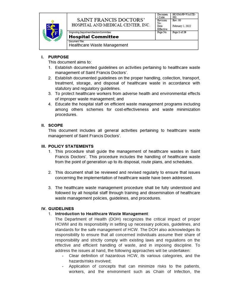8 Healthcare Waste Management Pdf Infection Waste