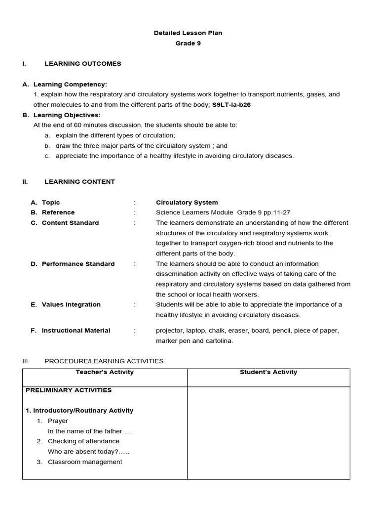 LP Grade9 (CirculatorySystem) | PDF | Heart | Circulatory System