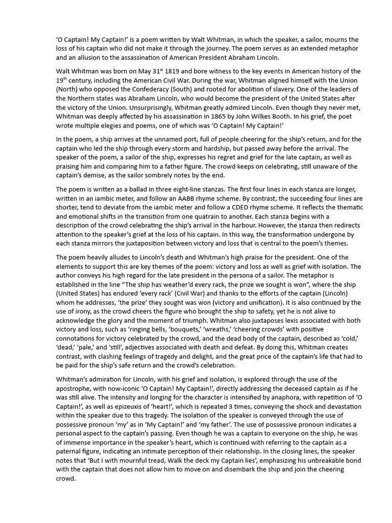 Alimbek - O, Captain Assignment | PDF | Poetry | Walt Whitman