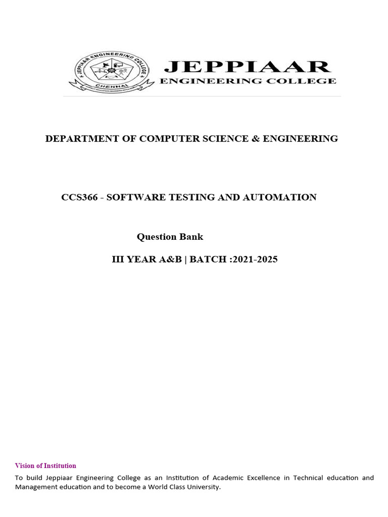 CCS366 Software Testing and Automation | PDF | Software Testing ...