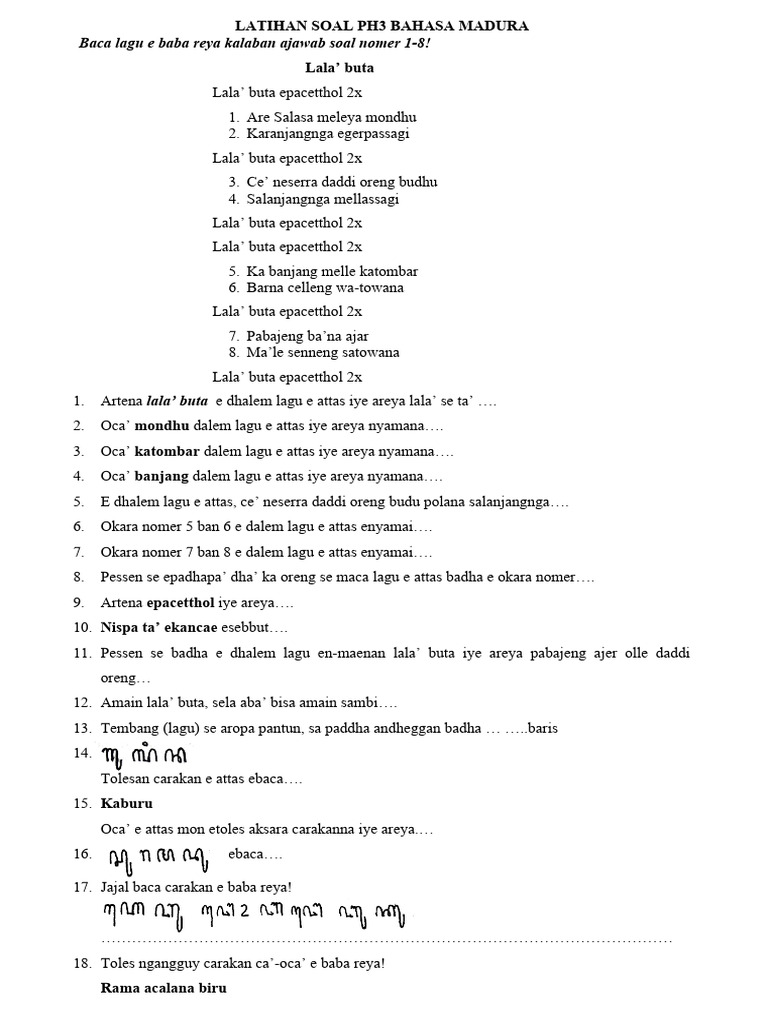 Latihan Soal Bahasa Madura PH3 | PDF