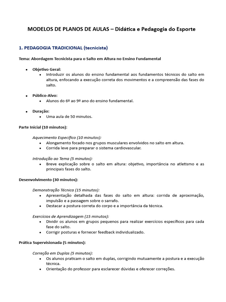 Modelo de Plano de Aula_Atletismo_salto (1) | PDF | Pedagogia ...