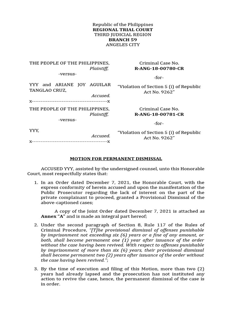 Motion For Permanent Dismissal (YYY) | PDF | Prosecutor | Criminal ...