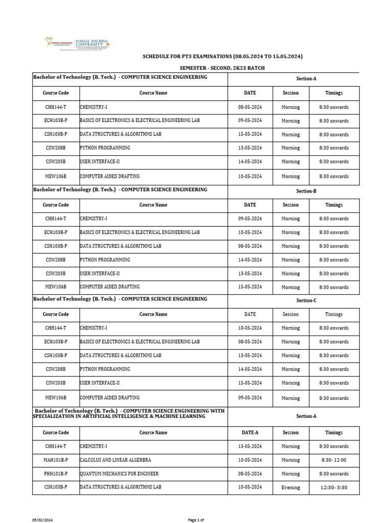 CST PT-3 Schedule May-2024 | PDF | 3 D Computer Graphics | Computer Science