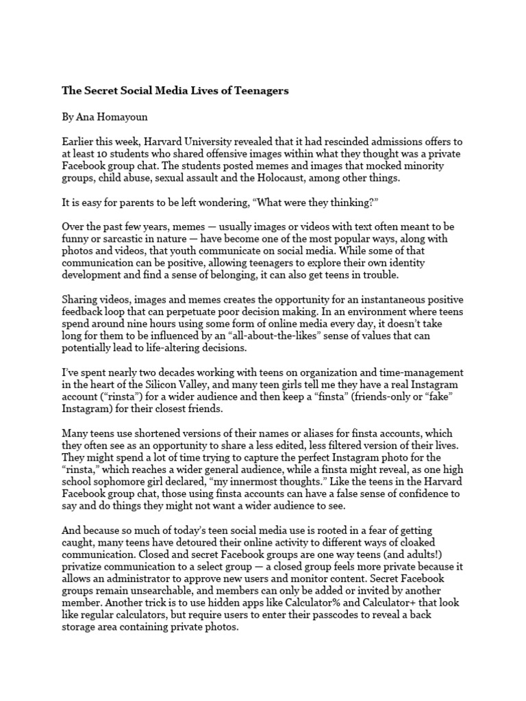 The Secret Social Media Lives of Teenagers | PDF | Adolescence | Social ...