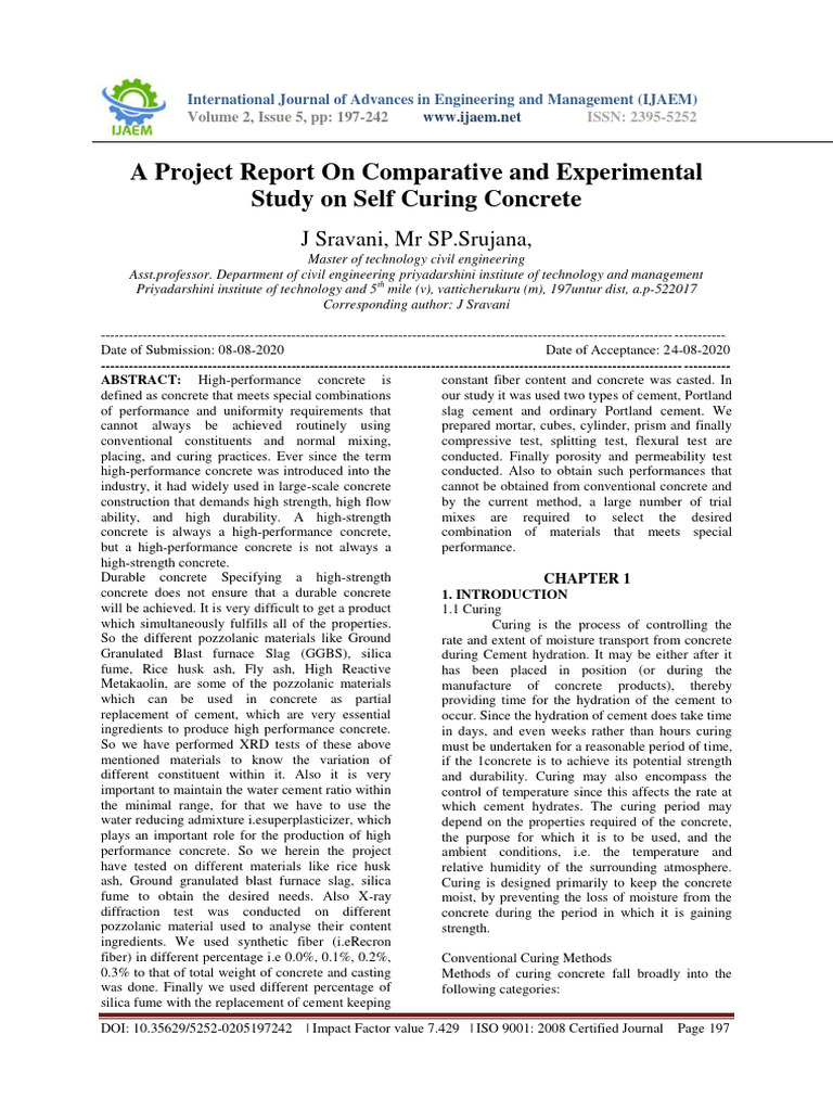 A Project Report On Comparative and Experimental Study On Self Curing ... A Project Report On Comparative and Experimental Study On Self Curing ...