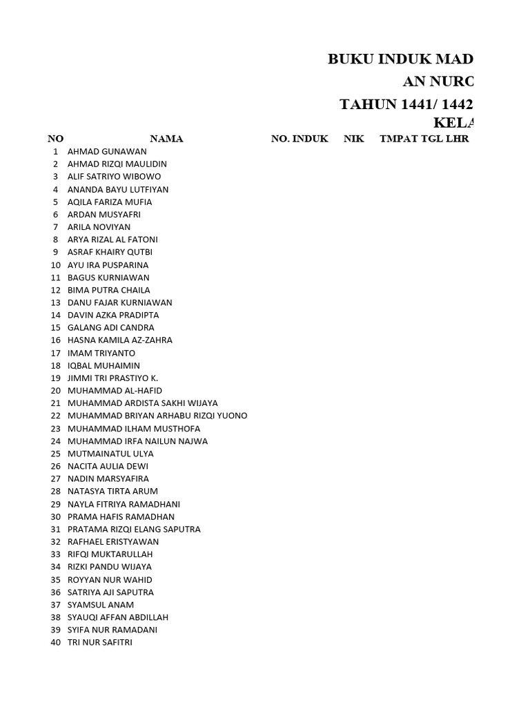 Buku Induk TPQ | PDF