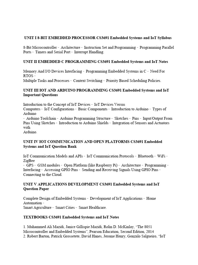 CS3691 Embedded System and Iot | PDF | Embedded System | Microcontroller