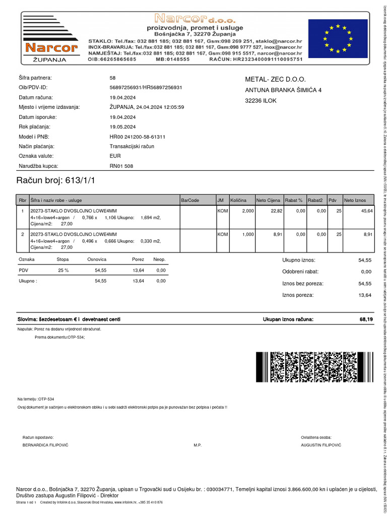 Račun Broj: 613/1/1: Metal-Zec D.O.O | PDF