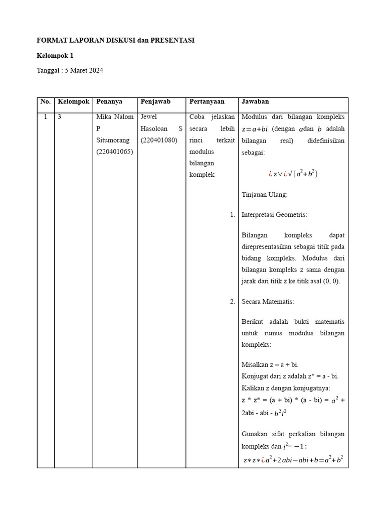 FORMAT LAPORAN DISKUSI Dan PRESENTASI KELOMPOK 1 | PDF