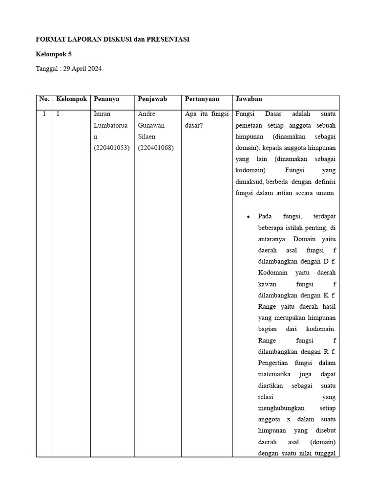 FORMAT LAPORAN DISKUSI Dan PRESENTASI KELOMPOK 5 | PDF
