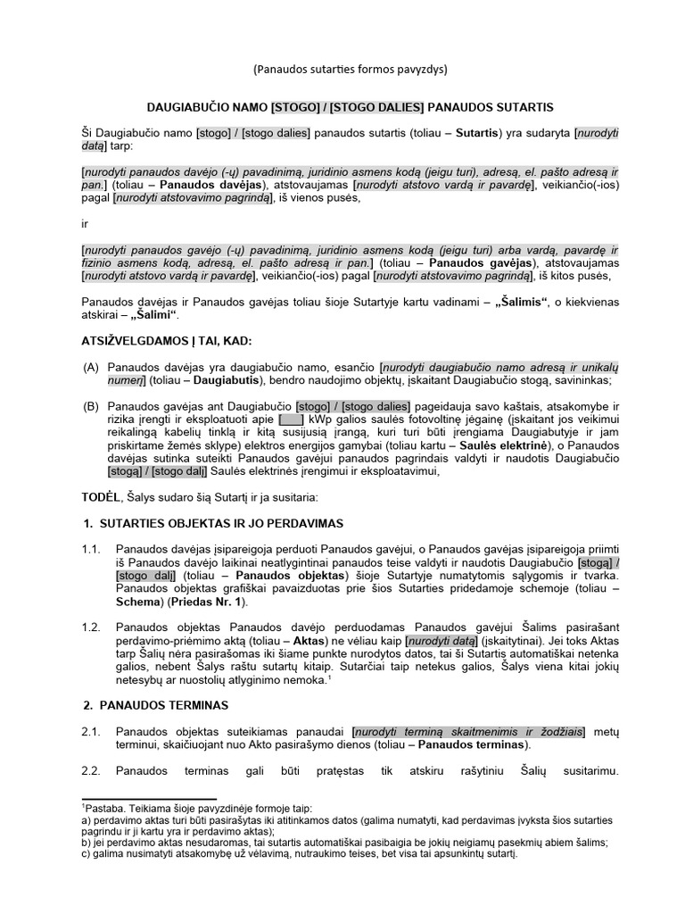 w1 Panaudos Sutarties Formos Pavyzdys | PDF