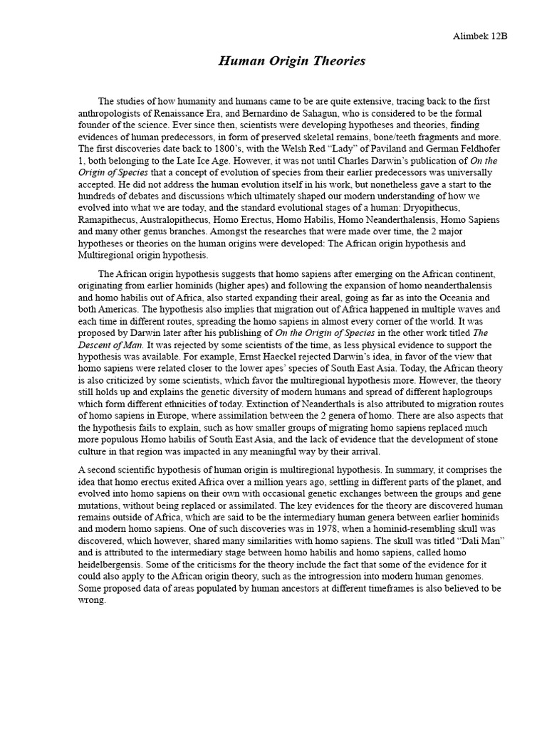 Human Origin Theories Explained | PDF | Homo | Human