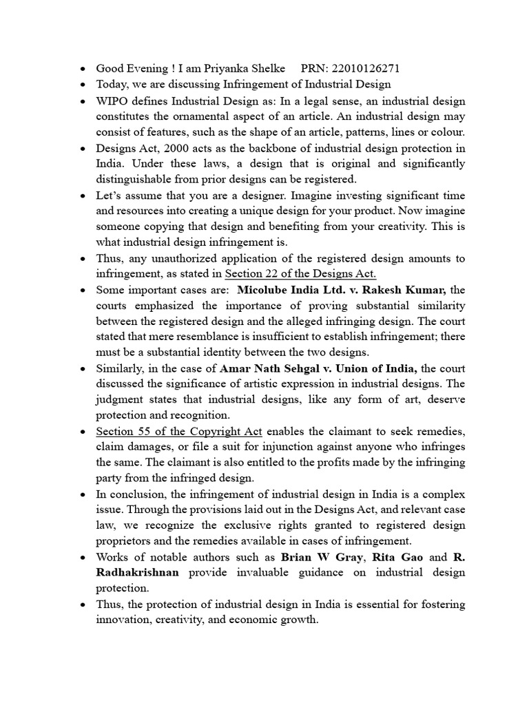 1 Infringement of Industrial Design IPR - GD | PDF