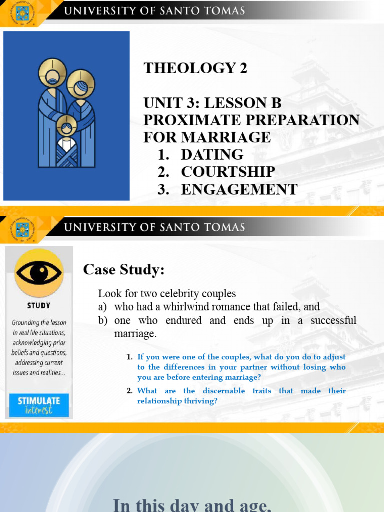 Theology 2 Unit 3: Lesson B Proximate Preparation For Marriage 1 ...