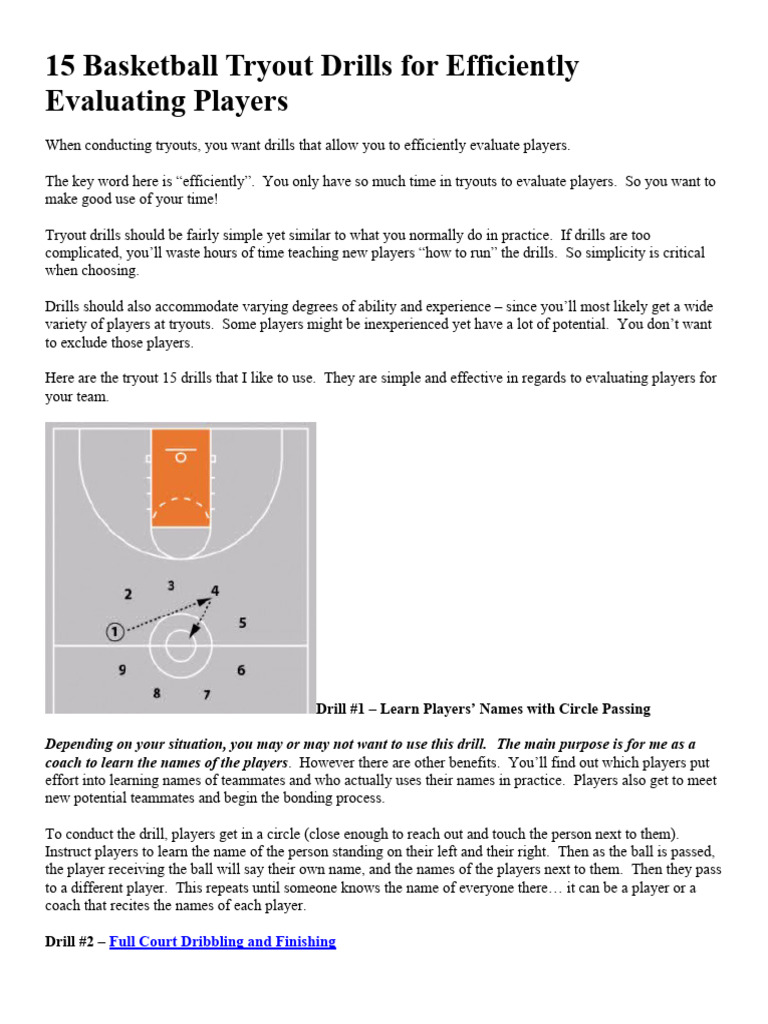 Basketball Tryout Drills Guide | PDF | Sports & Recreation