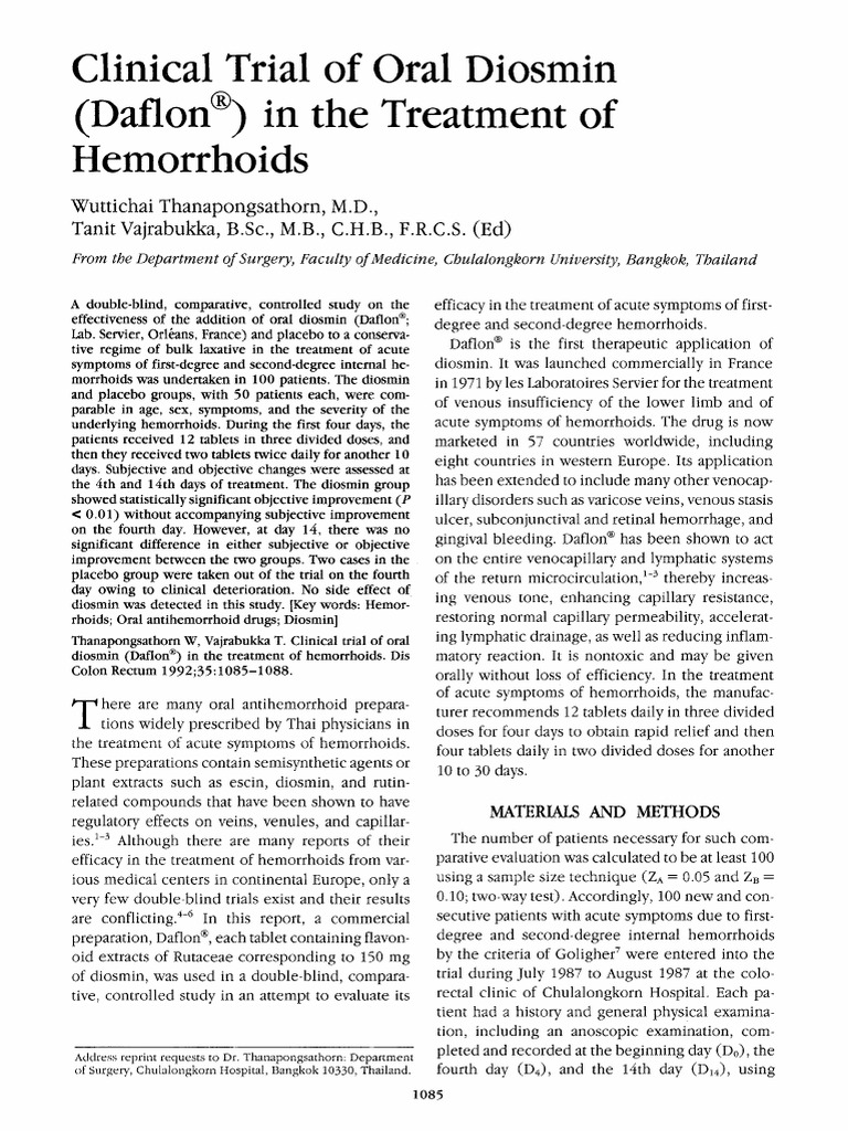 Efficacy of Diosmin in Hemorrhoid Treatment | PDF | Varicose Veins ...