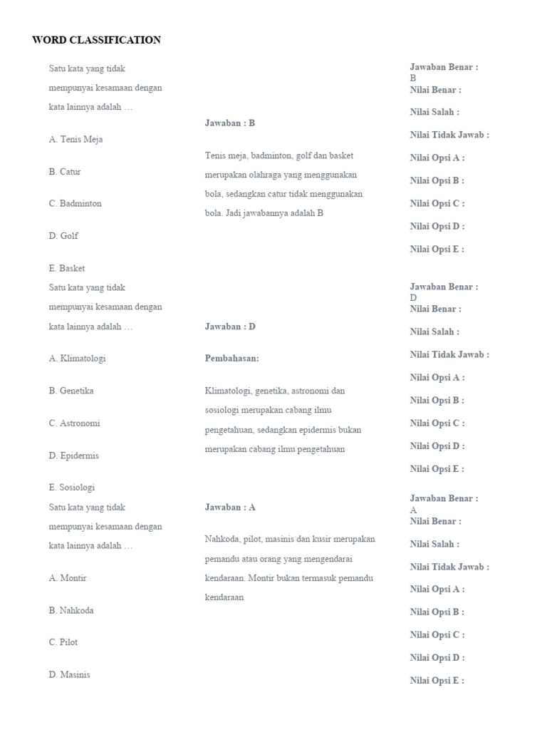 Word Classification Latihan Soal Tes BUMN | PDF
