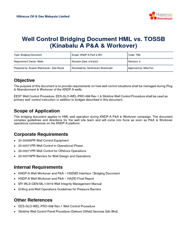 KNDPA PA WO Well Control Bridging Document - Final | PDF