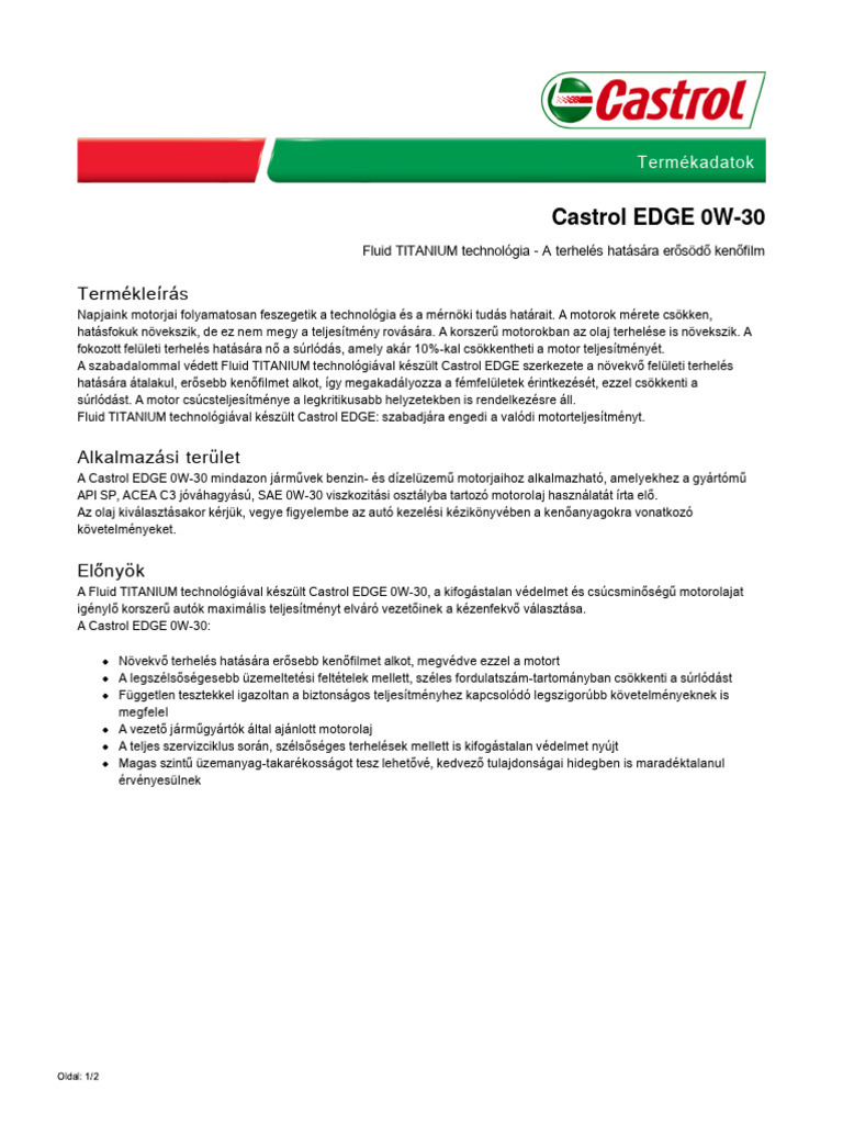 Castrol Edge Titanium 0w 30 | PDF