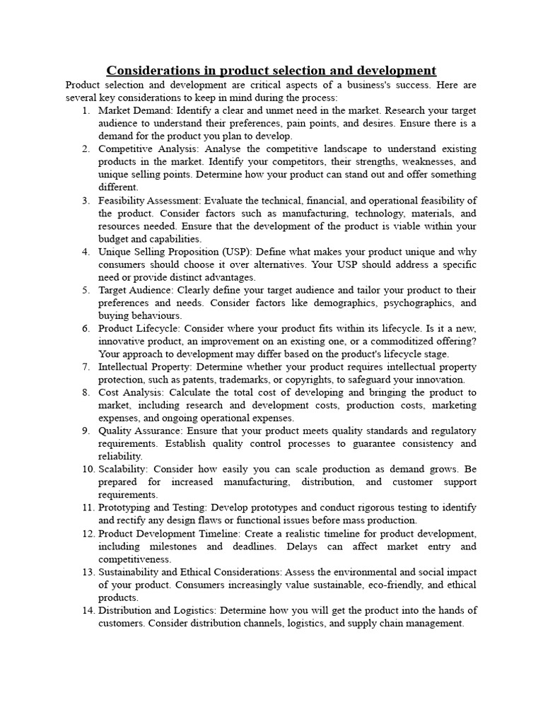 Considerations in Product Selection and Development | PDF | Product ...