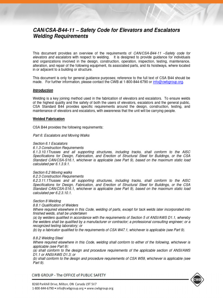 CSA B44 - Elevators - Can Use W59 (Engineer Approves) | PDF | Engineering