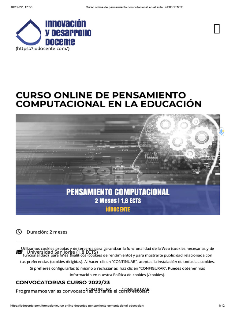 Curso Online de Pensamiento Computacional en El Aula - idDOCENTE | PDF | Pensamiento | Cookie HTTP