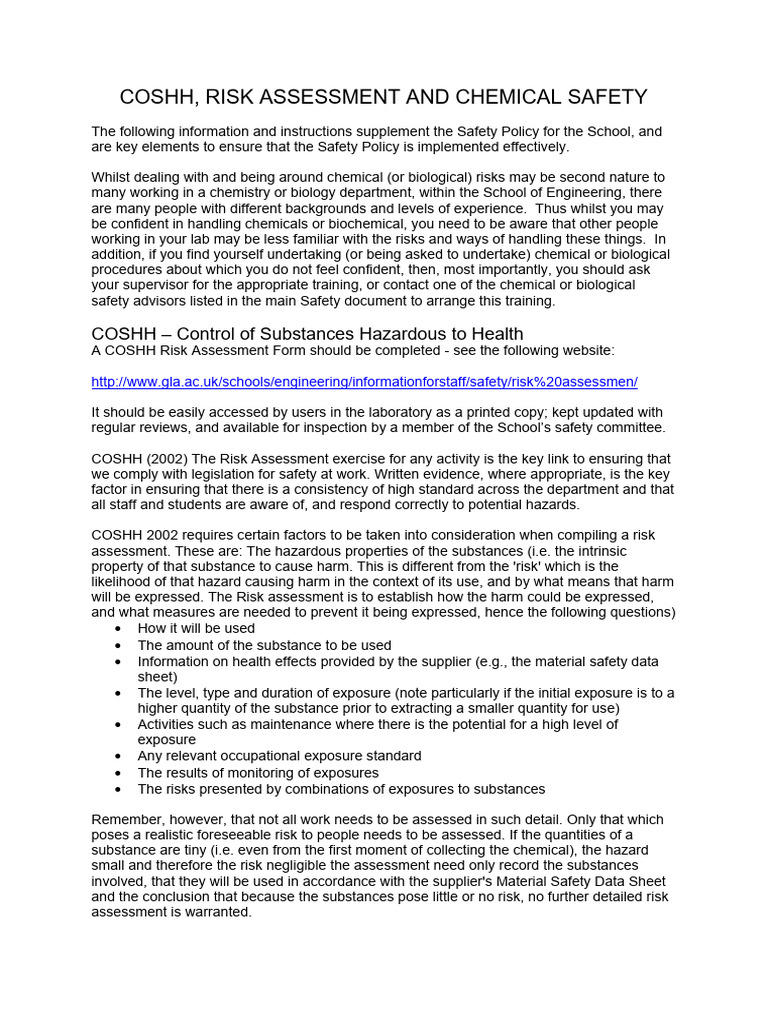Coshh, Risk Assessment and Chemical Safety | PDF | Toxicity | Solvent