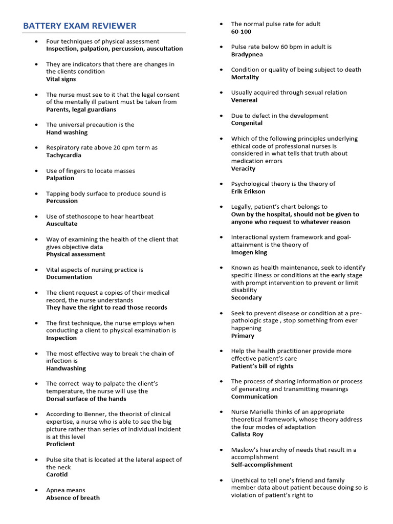 Battery Exam - Rev 200items | PDF | Human Body | Anatomical Terms Of Motion