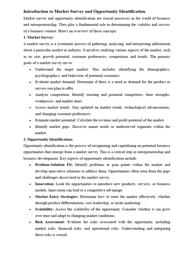 Introduction to Market Survey and Opportunity Identification_Unit 3 ...