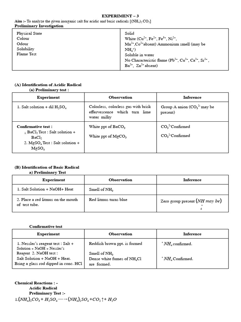 Practice Practical | PDF | Salt (Chemistry) | Atoms