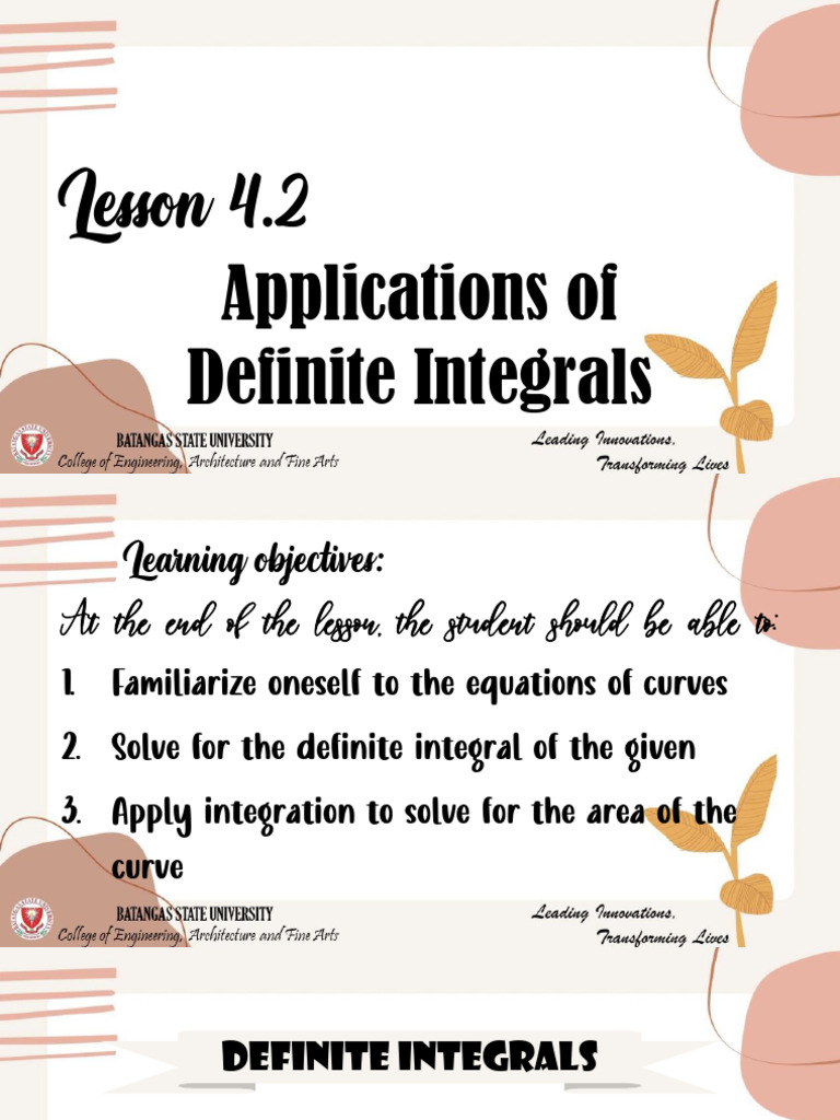 Lesson 4.2.1 - Applications of Definite Integrals (Plane Regions ... Lesson 4.2.1 - Applications of Definite Integrals (Plane Regions ...