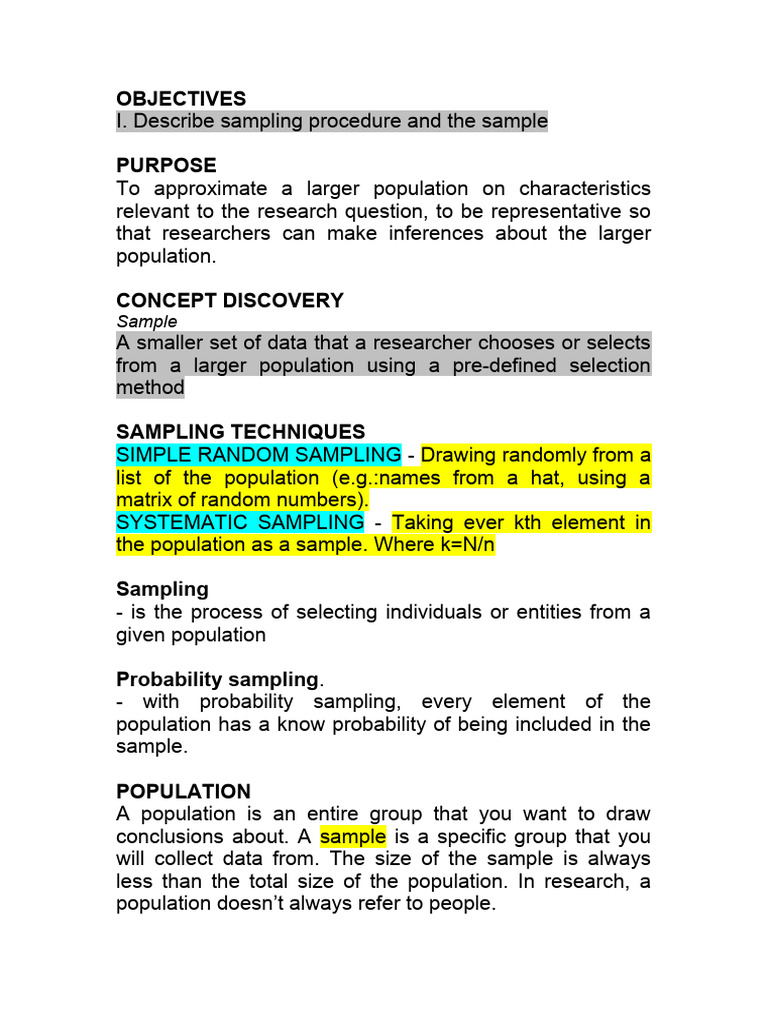Objectives Pdf Sampling Statistics Stratified Sampling