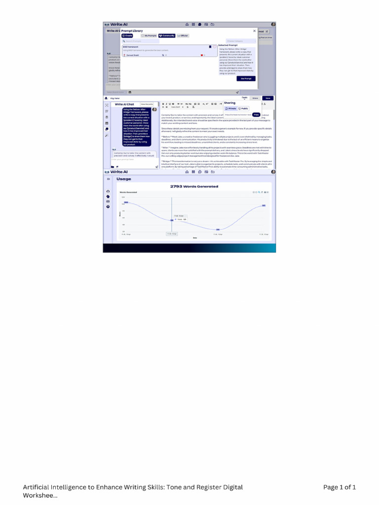 Artificial Intelligence to Enhance Writing Skills Tone and Register Digital Worksheet in Blue ...