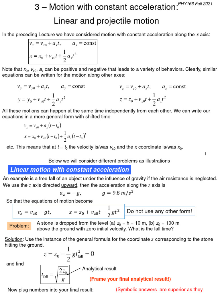PHY166-03-Motion With Constant Acceleration | PDF | Motion (Physics) | Classical Mechanics