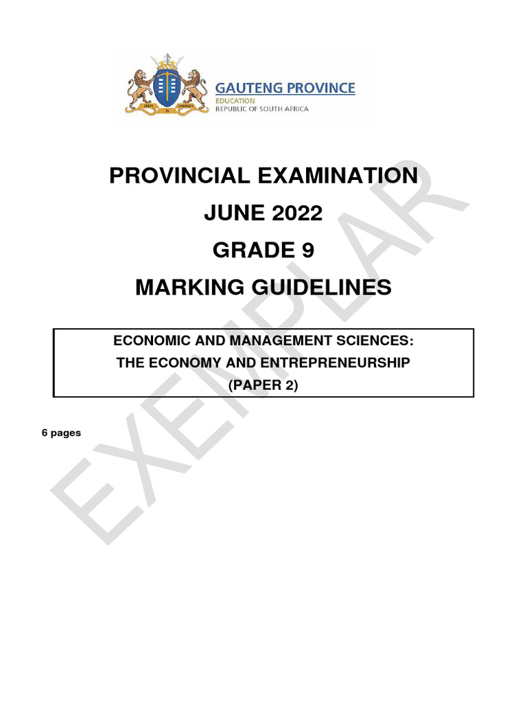 Grade 9 Provincial Examination Economics Management and Sciences P2 ...