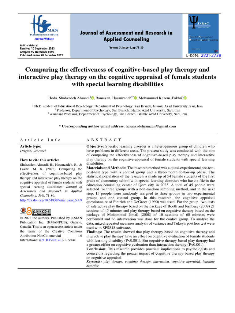 Comparing The Effectiveness of Cognitive-Based Pla | PDF ...