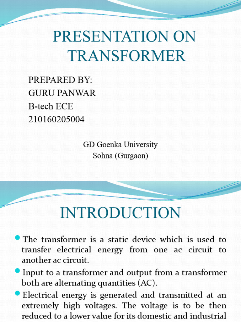 Presentation on Transformer. | PDF | Transformer | Alternating Current