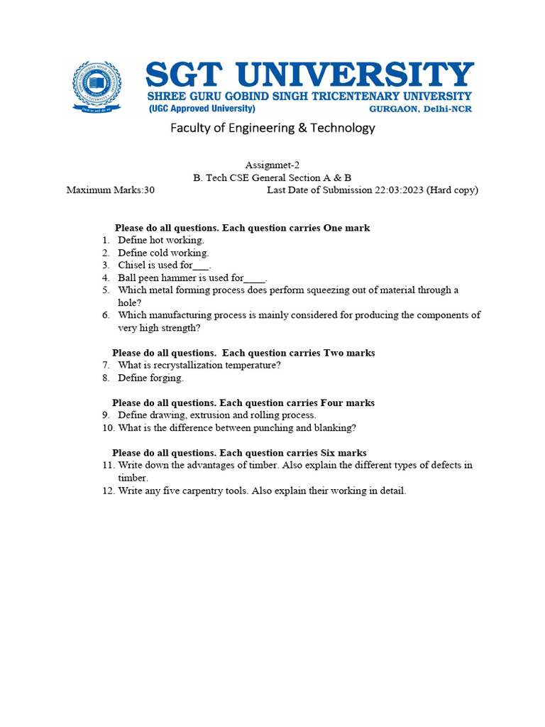 B. Tech CSE Assignment 2: Engineering Questions | PDF