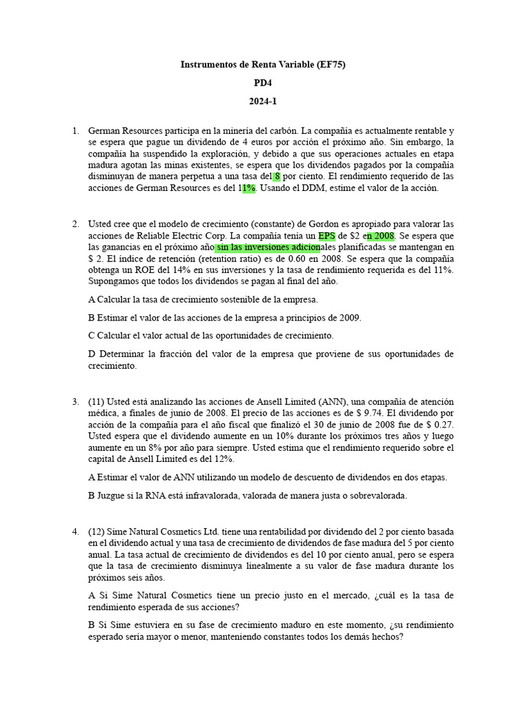 PD4 Irv 2024-1 | PDF | Compartir (Finanzas) | Mercado (economía)