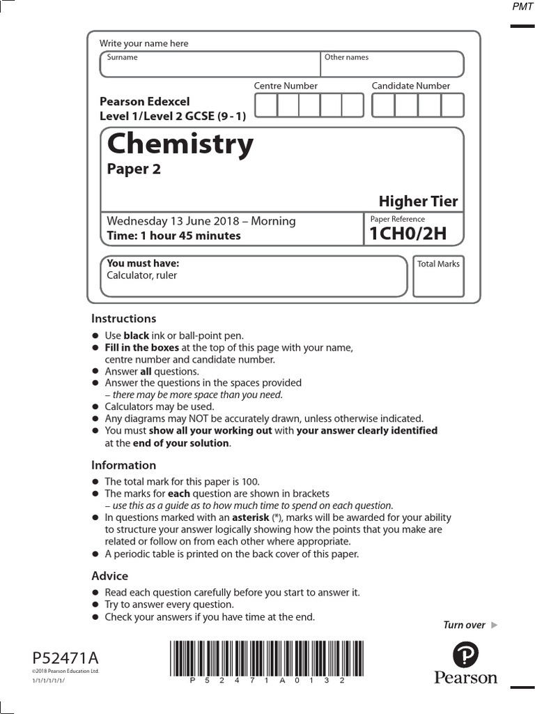 June 2018 QP - Paper 2 (H) Edexcel Chemistry GCSE | PDF | Sodium ...