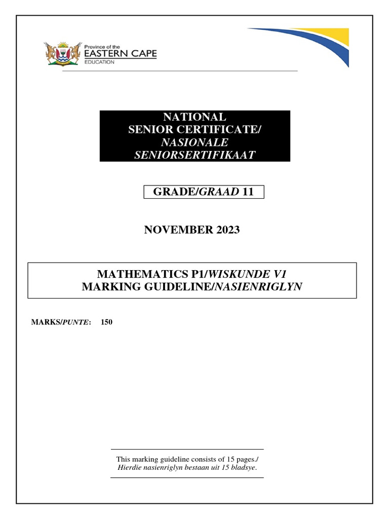 Maths p1 Gr11 Memo Nov 2023_english-Afrikaans | PDF | Arithmetic | Algebra Maths p1 Gr11 Memo Nov 2023_english-Afrikaans | PDF | Arithmetic | Algebra