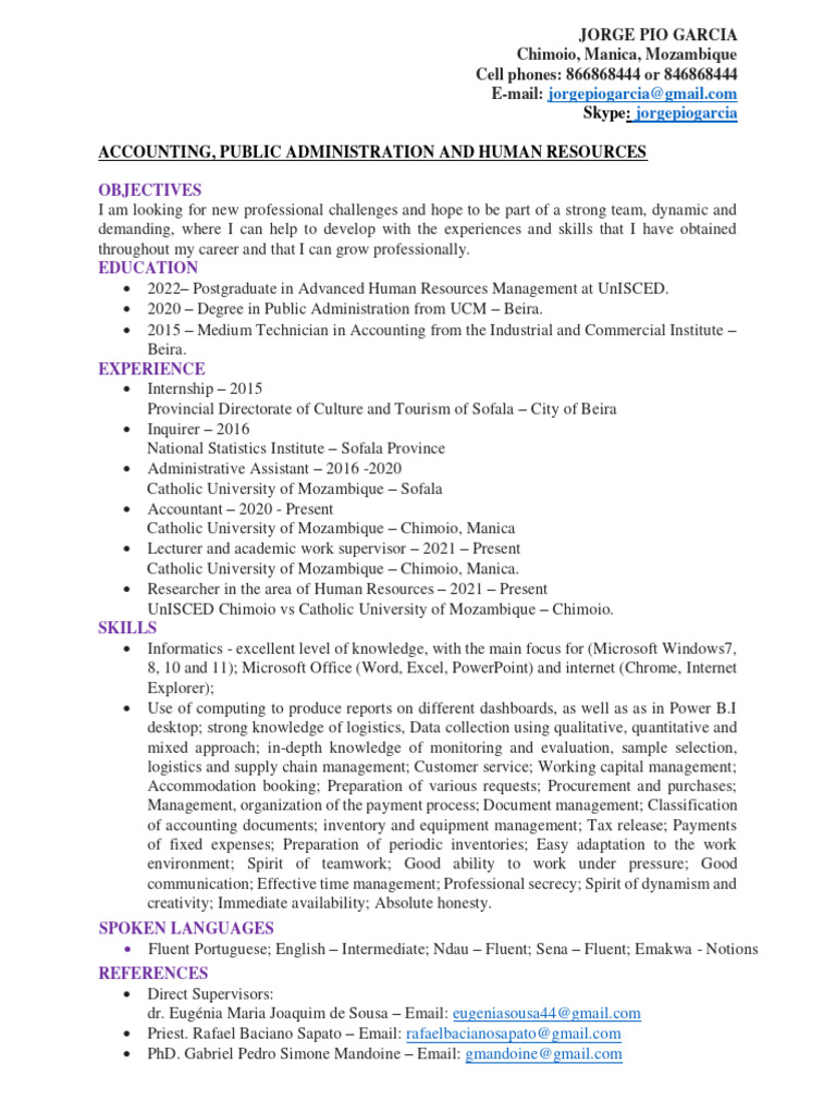 CV Jorge | PDF | Mozambique | Business