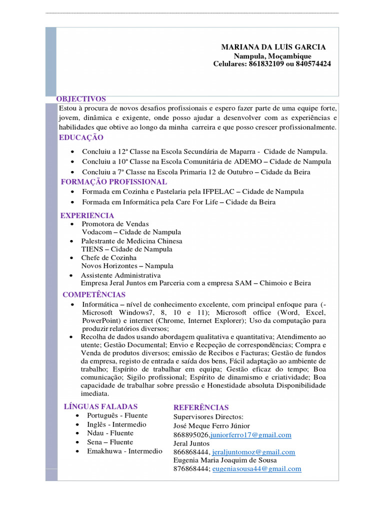 CV Mariana | Download grátis PDF | Microsoft