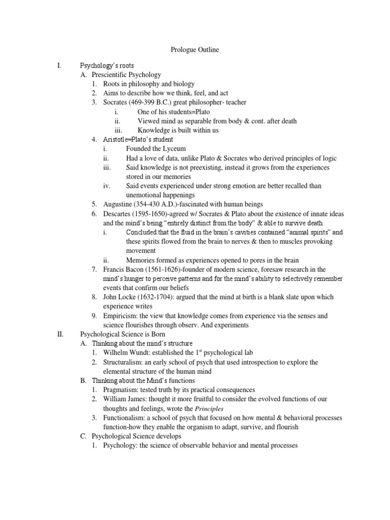 Prologue Outline | PDF | Mind | Psychology
