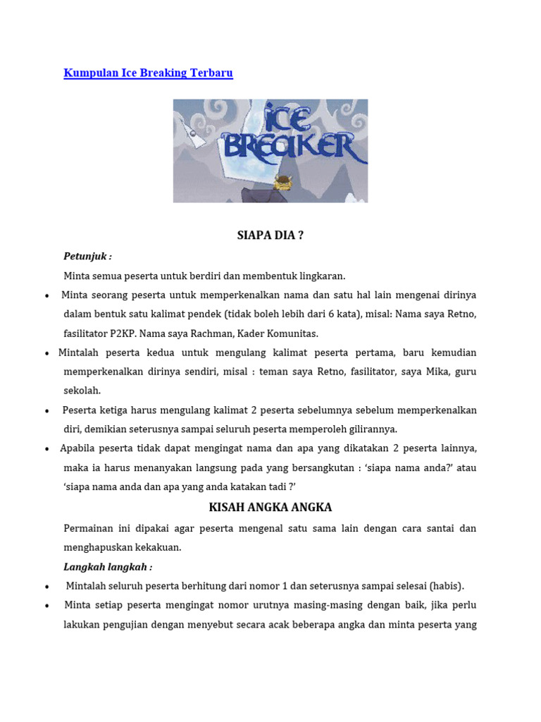 Kumpulan Permainan Ice Breaking Kreatif | PDF | Olahraga & Rekreasi ...