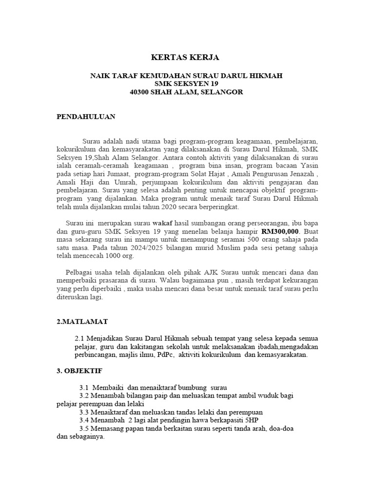 Kertas Kerja Naiktaraf Surau 2024 | PDF