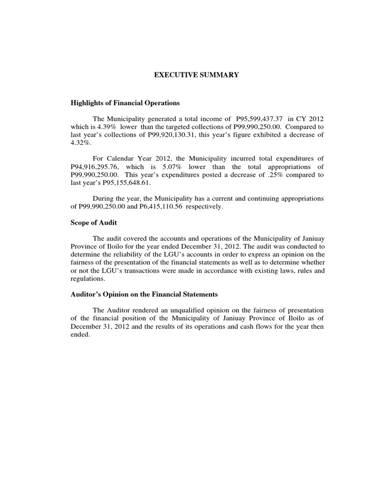 Janiuay Executive Summary 2012 | PDF | Audit | Financial Audit